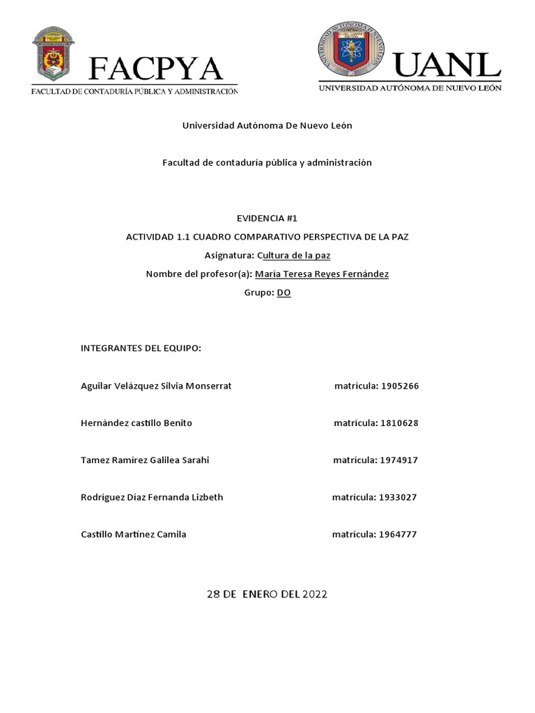 ACT 1.1 Cuadro Comparativo - EQ2 | PDF | Paz | Violencia