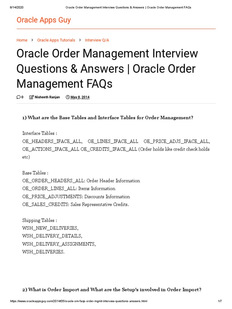 Oracle Order Management Interview Questions & Answers - Oracle Order ...