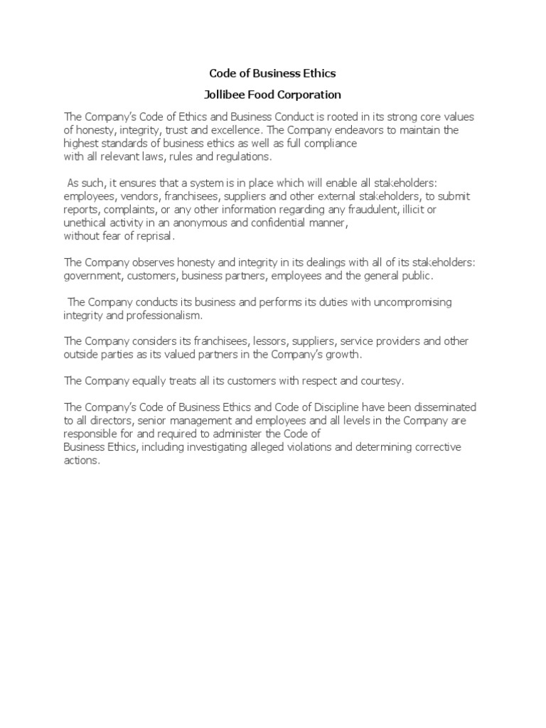 Code of Business Ethics | PDF | Business Ethics | Insider Trading