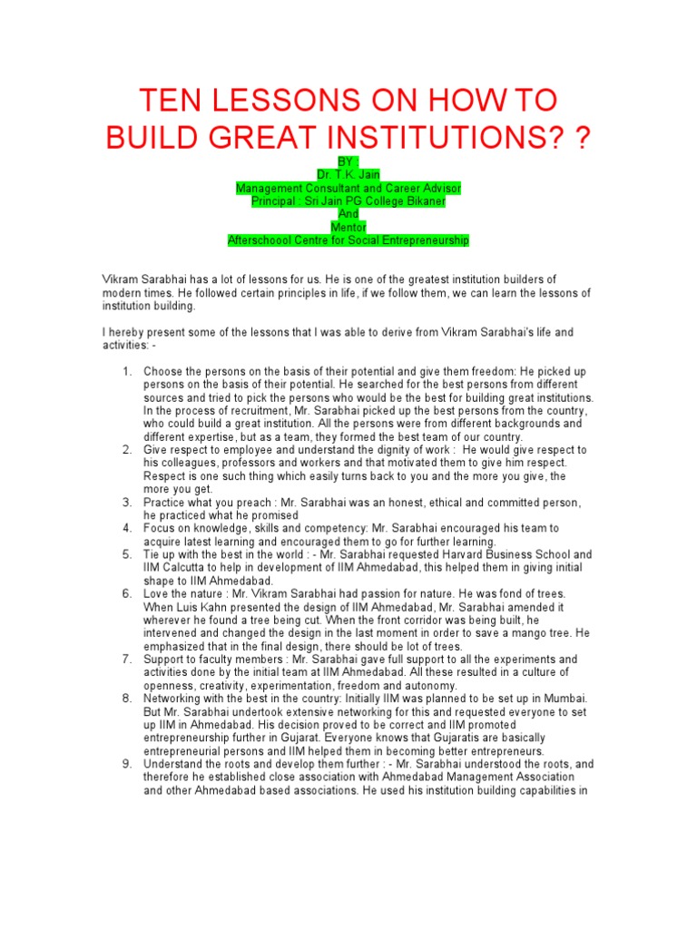 How To Build Great Institutions | PDF | Cognition | Behavior Modification