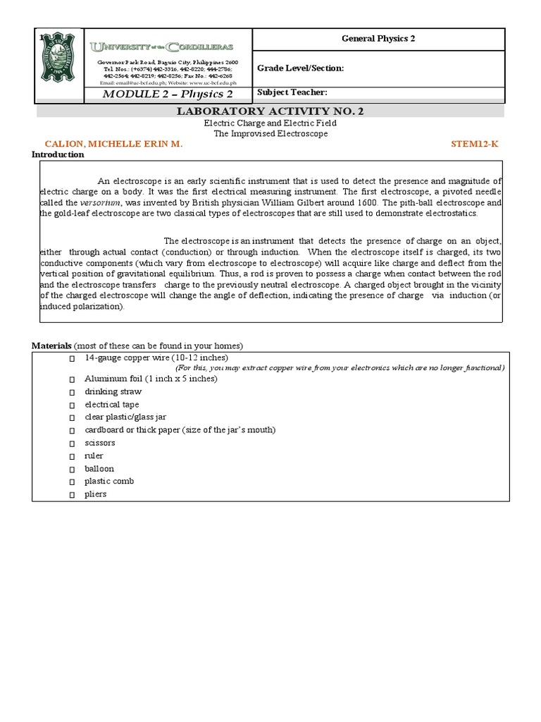 MODULE 2 - Physics 2: Laboratory Activity No. 2 | PDF ...