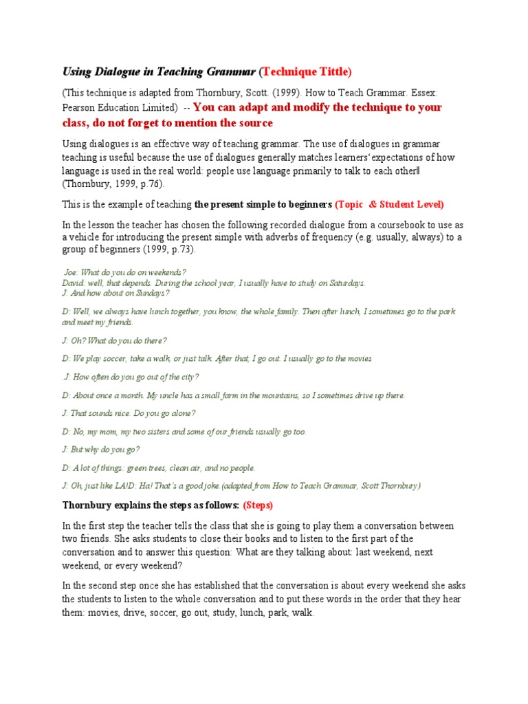Teaching Grammar Through Dialogue Techniques | PDF | Cognitive Science ...
