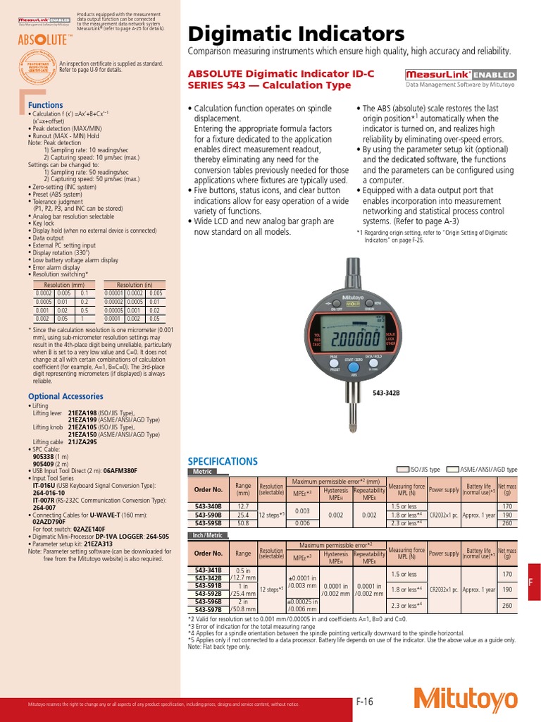Digimatic Indicators: ABSOLUTE Digimatic Indicator ID-C SERIES 543 ...