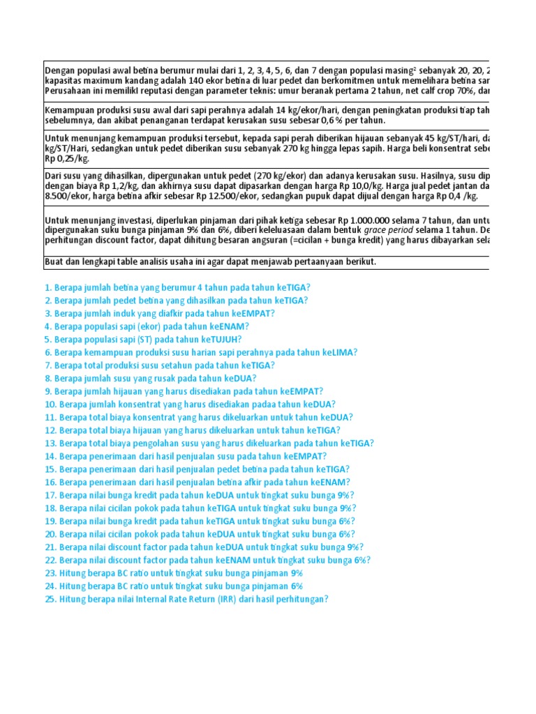 2021 PMTP Latihan Soal Ujian Praktikum 3 (Paramater Teknis-Dinamika Populasi-Analisis Usaha) | PDF
