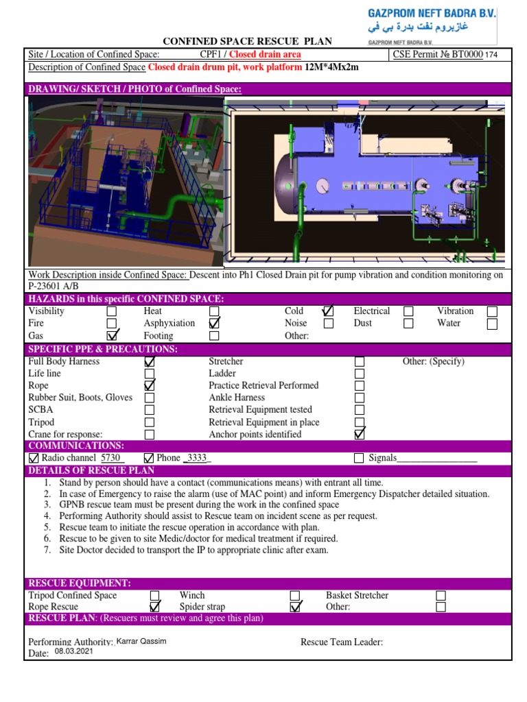Confined Space Rescue Plan: Closed Drain Area Closed Drain Drum Pit, Work Platform | PDF ...