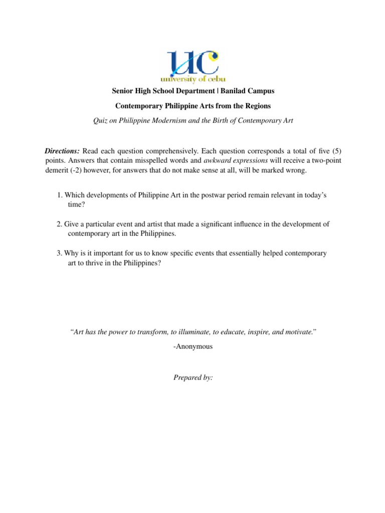 Quiz on Philippine Modern Art | PDF