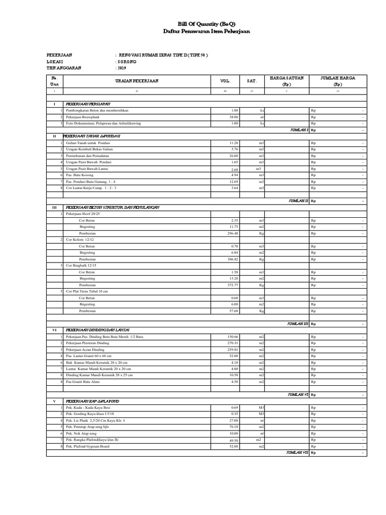Template BoQ Untuk Penyedia | PDF