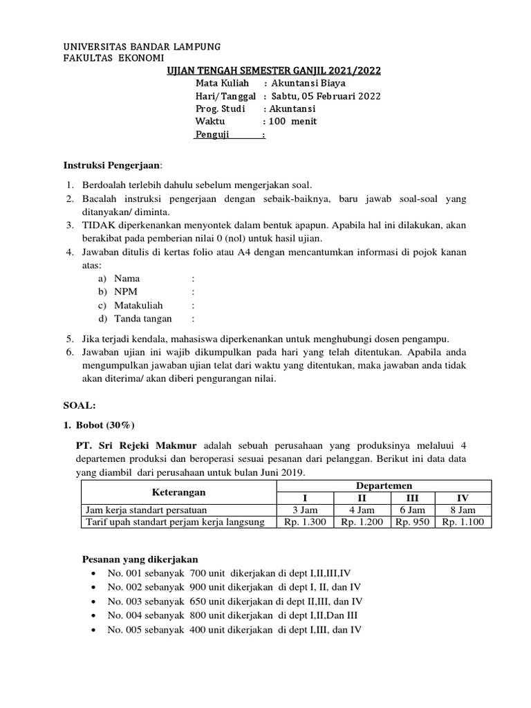 UAS Akuntansi Biaya | PDF