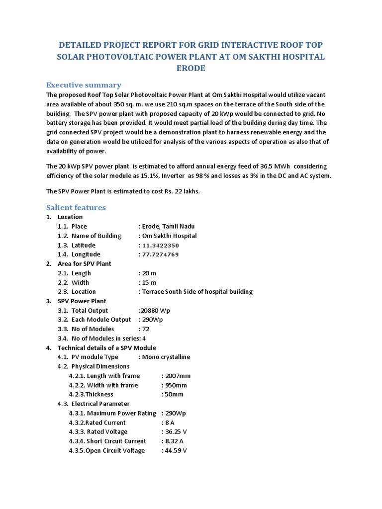 Hospital Project Report in PDF | PDF | Photovoltaic System | Power Inverter