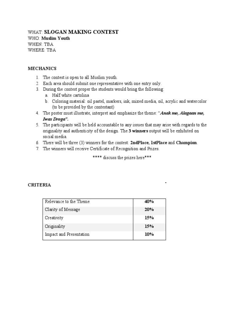 Slogan Making Contest Guidelines | PDF | Art