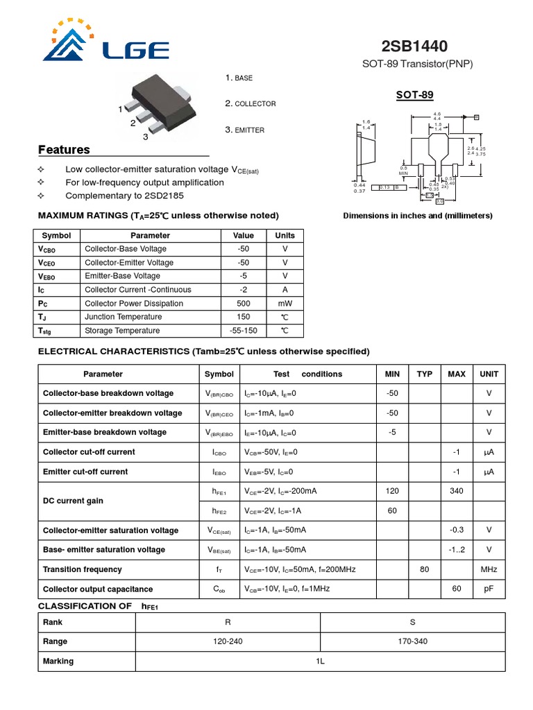 Features: SOT-89 Transistor (PNP) | PDF | Bipolar Junction Transistor ...