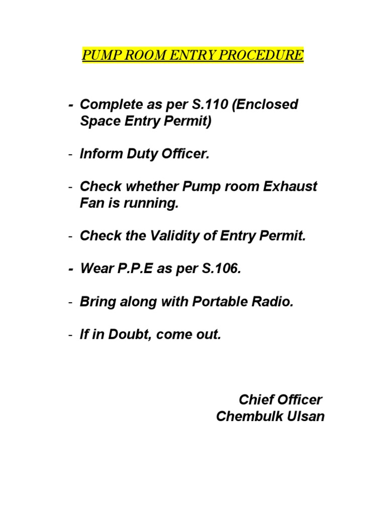 Pump Room Entry Protocols | PDF