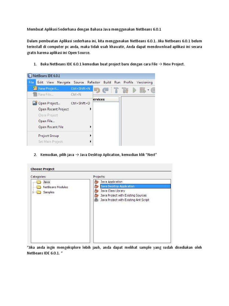 Membuat Aplikasi Sederhana Dengan Bahasa Java Menggunakan Netbeans 6 | PDF