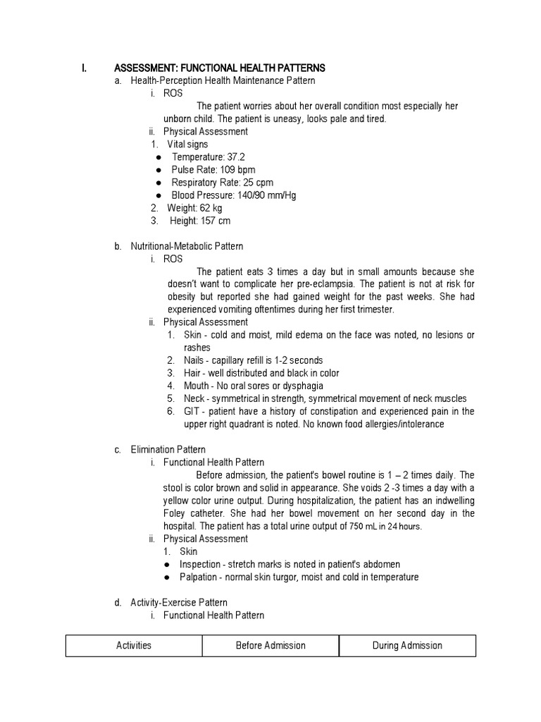 Functional Health Pattern | PDF | Health Care | Clinical Medicine