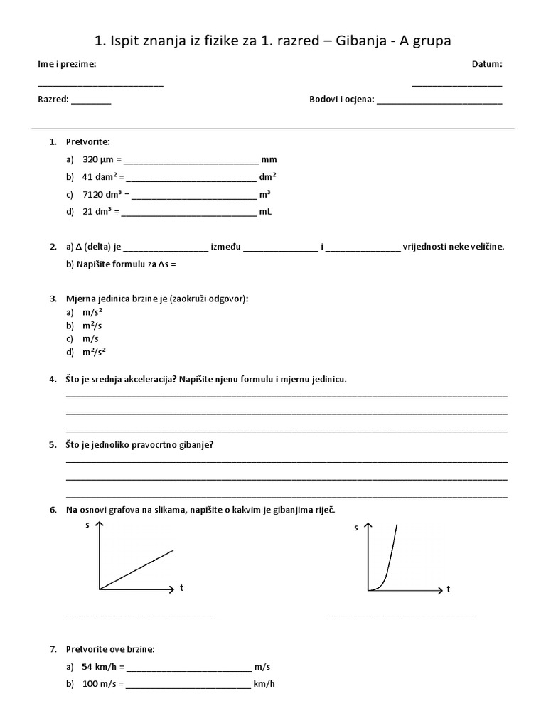 Fizika 1 Ispit 1 | PDF