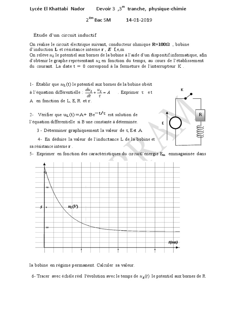 Devoir Physique-Chimie 2ème Bac SM | PDF | Résistance (électricité) | Condensateur