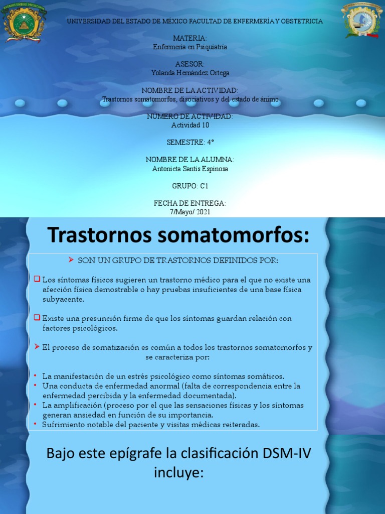 Trastornos somatomorfos, disociativos y del estado de ánimo- Act10 | PDF | Disociación ...