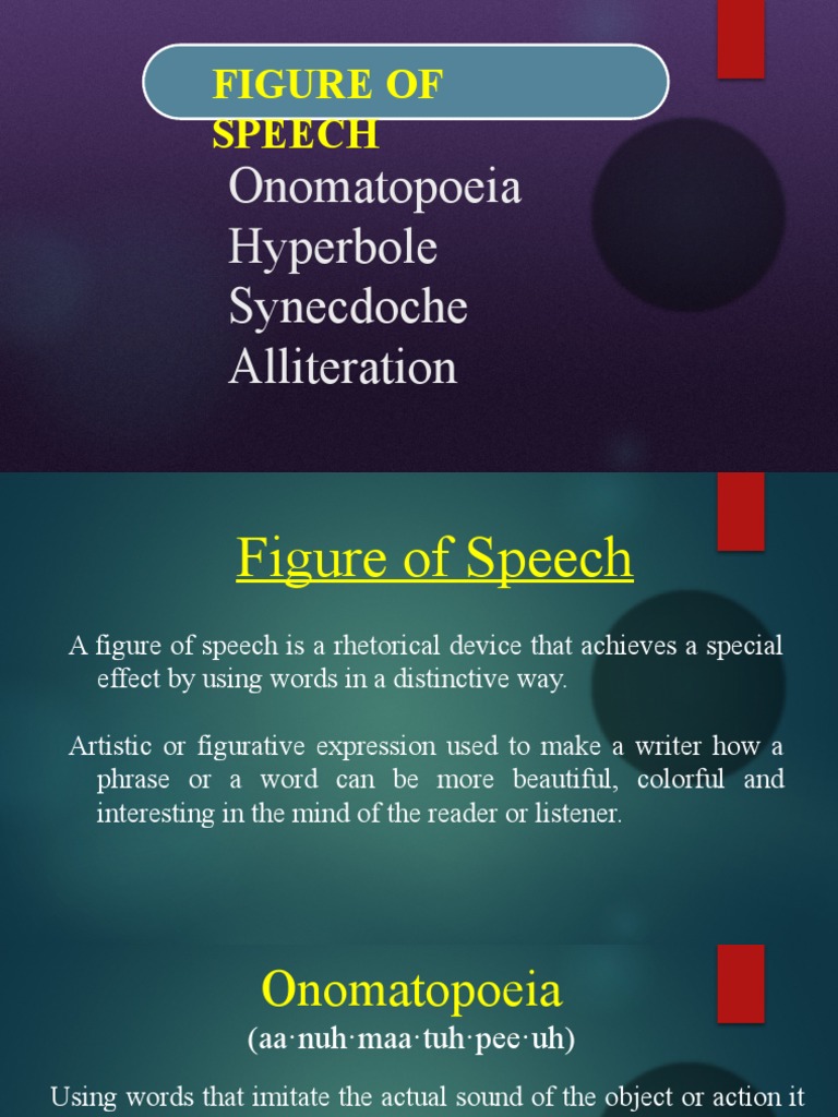 Figure of Speech: Onomatopoeia Hyperbole Synecdoche Alliteration | PDF ...