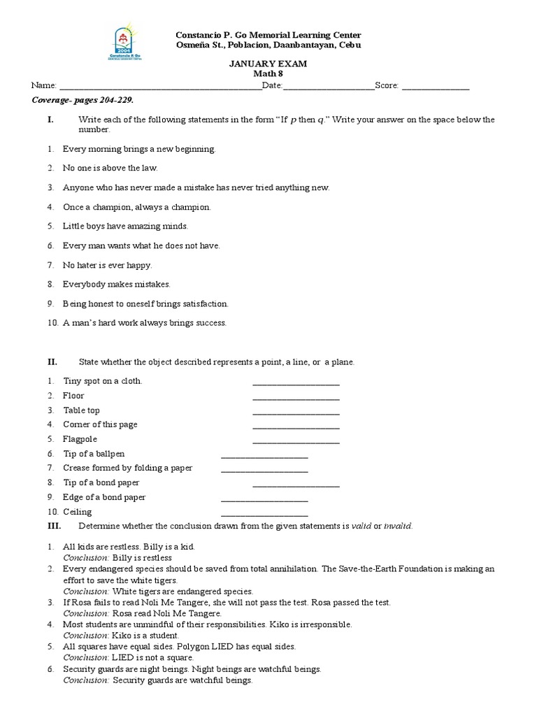 Exam Math8 | PDF | Line (Geometry) | Angle