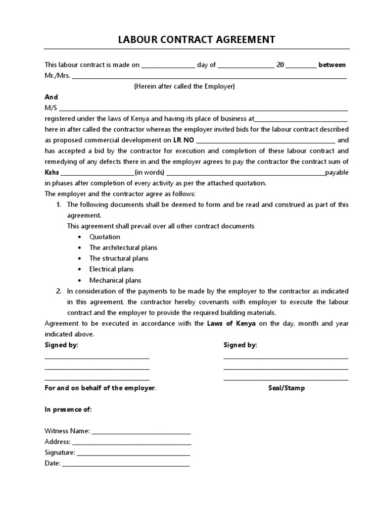 Labour Contract Agreement | PDF | Private Law | Common Law