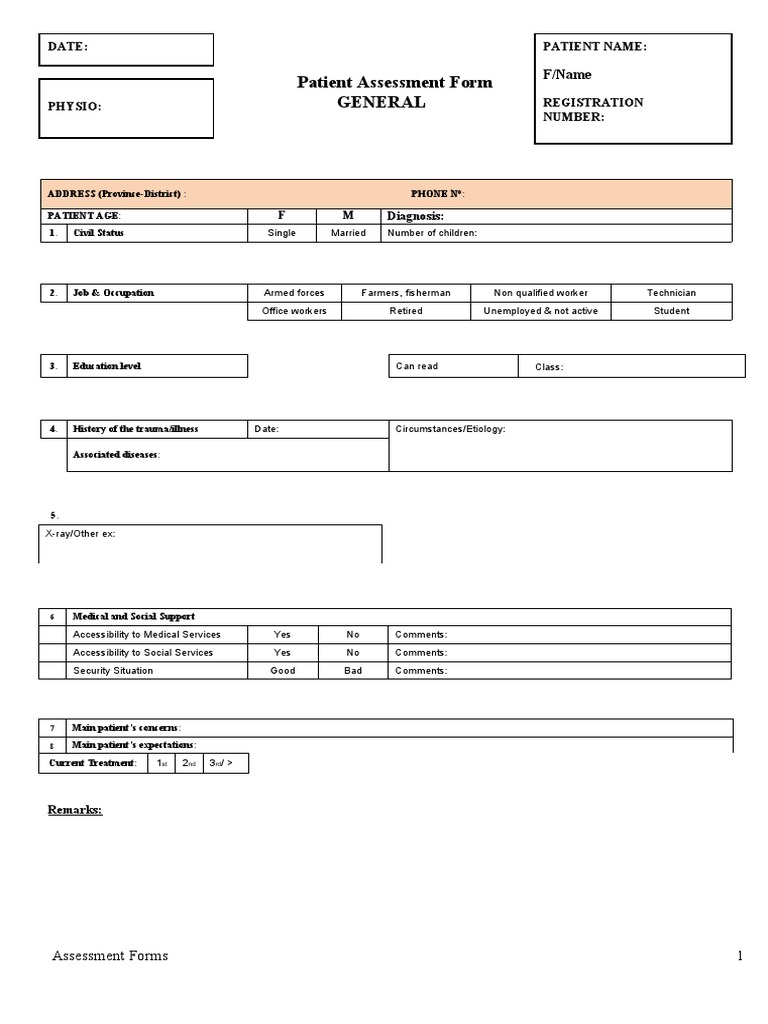 Physical Therapy Patient Assessment Form | PDF | Anatomical Terms Of ...