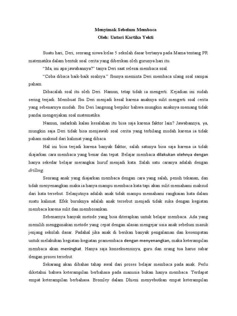 Pentingnya Menyimak Sebelum Membaca | PDF