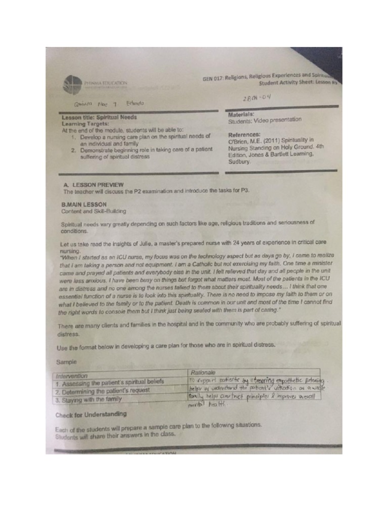 Gen 017 Lesson 9 | PDF | Self Esteem | Health Sciences