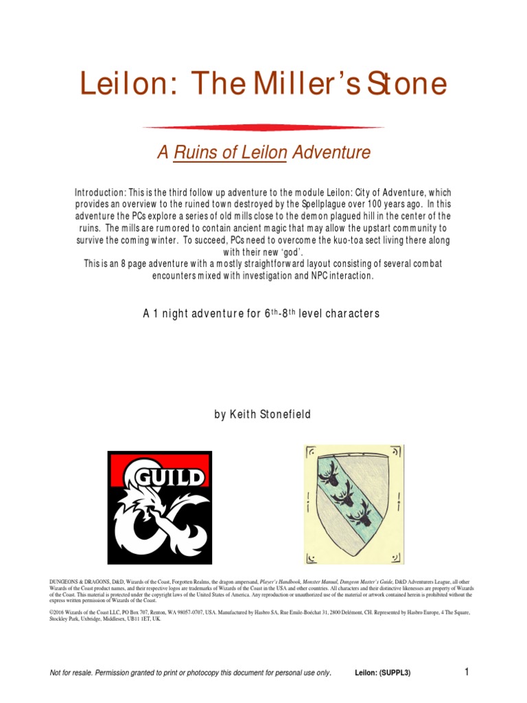Leilon: The Miller's Stone: A Ruins of Leilon Adventure | PDF | Wizards ...