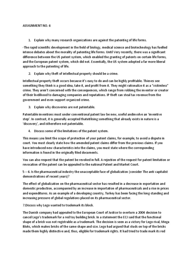 Assignment No.6 | PDF | Patent | Intellectual Property