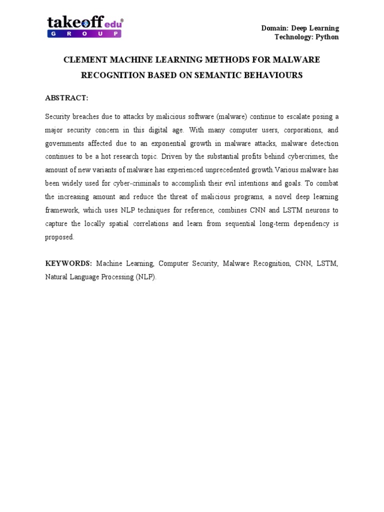 Clement Machine Learning Methods For Malware Recognition Based On Semantic Behaviours | PDF ...