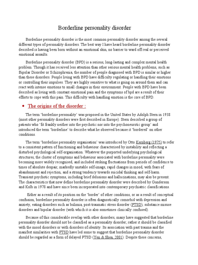 Borderline Personality Disorder | PDF | Borderline Personality Disorder ...