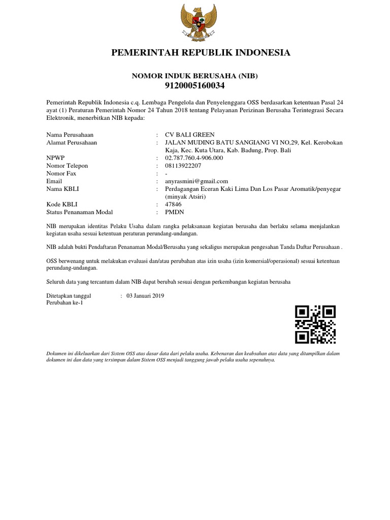 NIB CV BALI GREEN | PDF