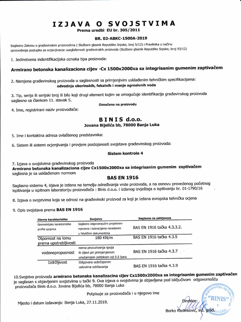 Izjava DN 1500 Klasa A | PDF