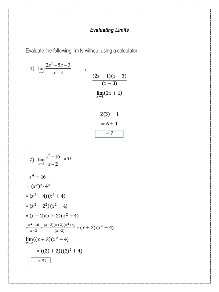 Evaluate The Following Limits Without Using A Calculator | PDF