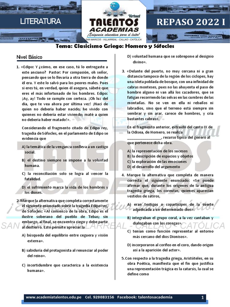 Clasicismo Griego Homero y Sofocles | PDF | Odiseo | Tragedia griega