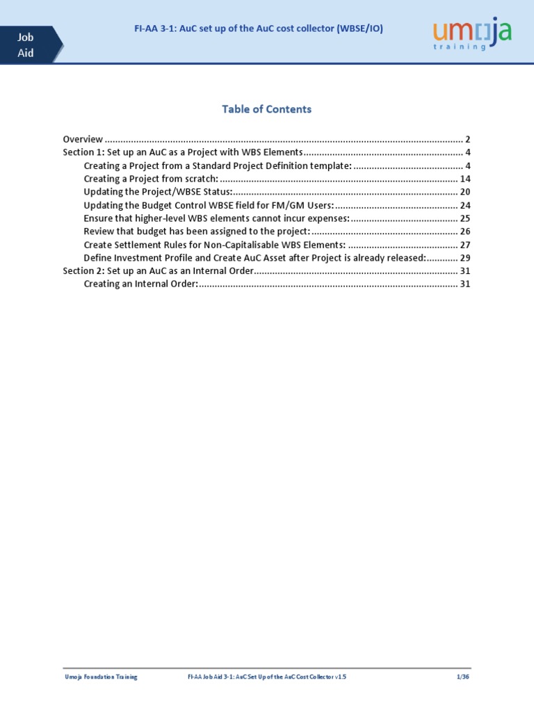 Job Aid: Fi-Aa 3-1: Auc Set Up of The Auc Cost Collector (Wbse/Io ...