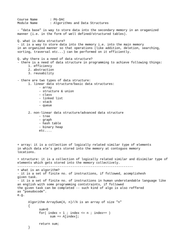 Data Structure Notes Pdf Queue Abstract Data Type Time Complexity