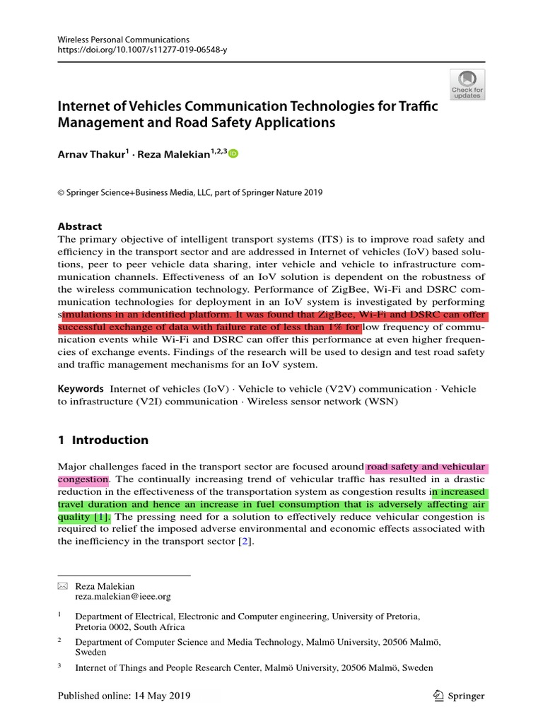 Internet of Vehicles Communication Technologies For Traffic Management ...