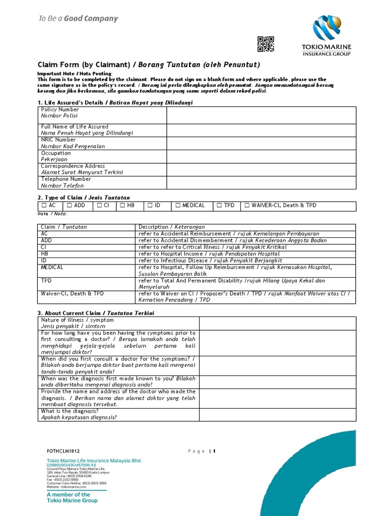 Claim Form - Other Than Death Claim - v3 - Individual Life - 201812 ...