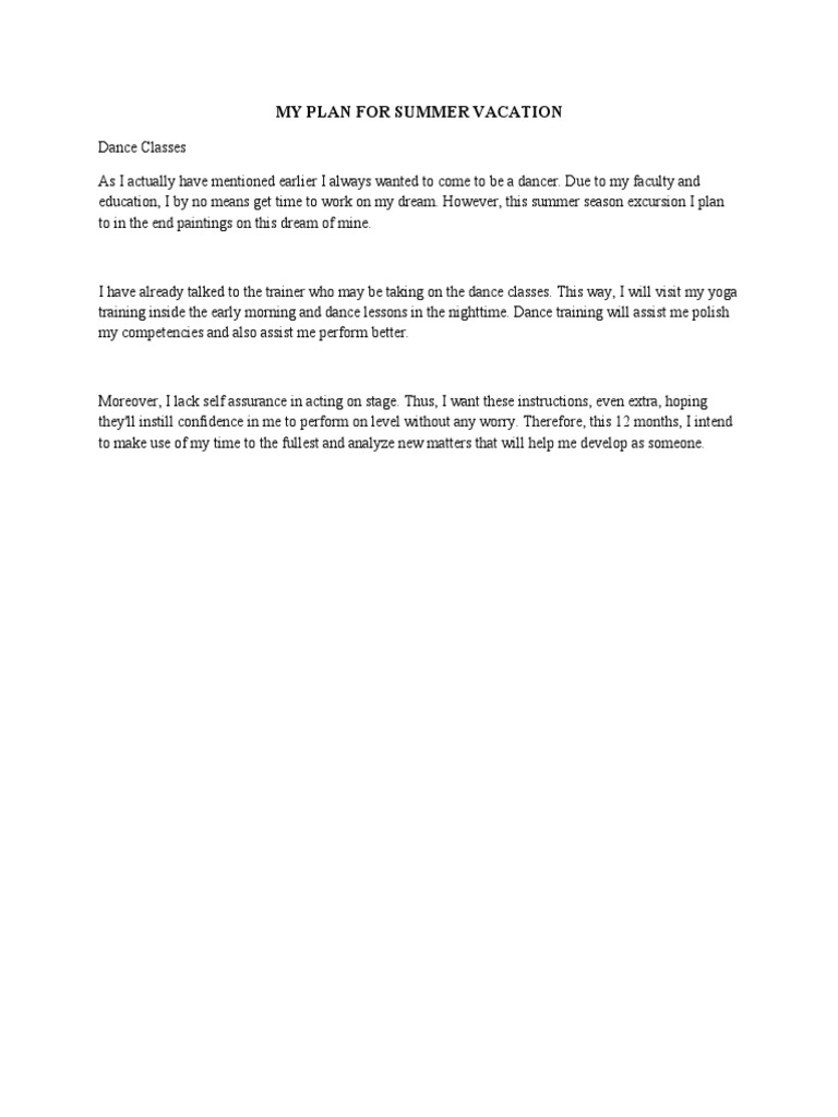 My Plan For Summer Vacation | PDF