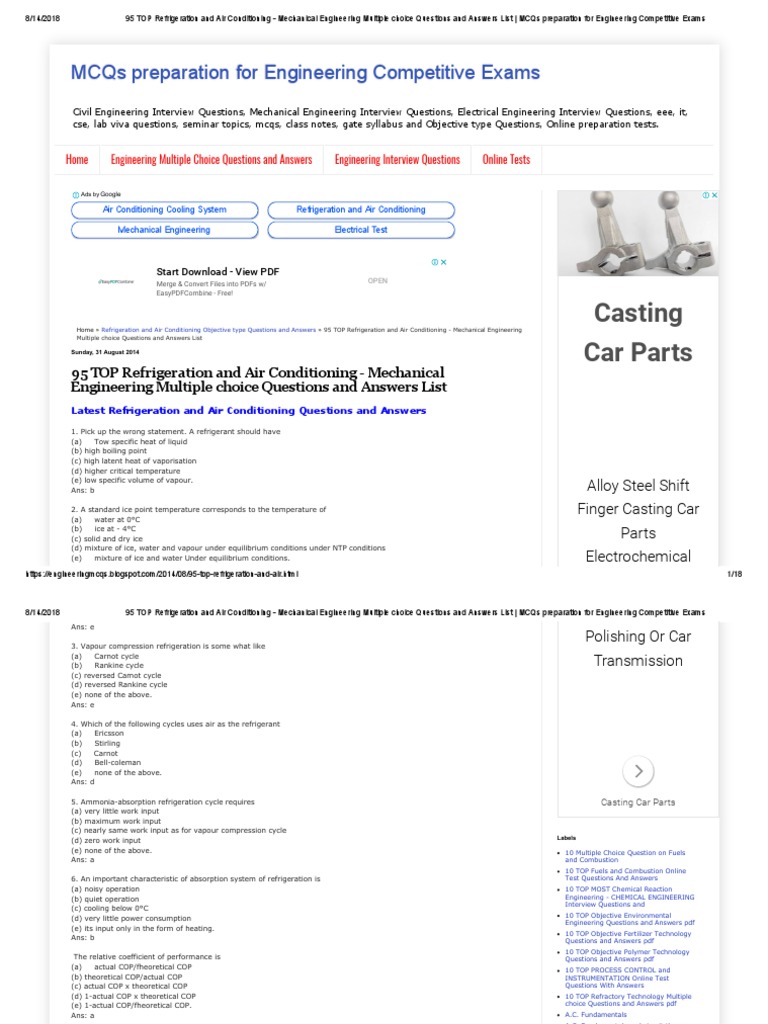 Casting Car Parts: Mcqs Preparation For Engineering Competitive Exams ...