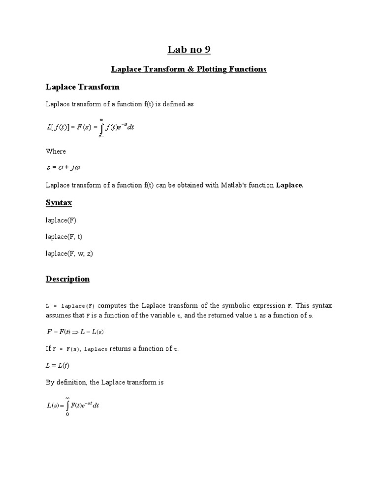 Laplace Transform & Inverse Laplace Transform Analysis in MATLAB | PDF ...
