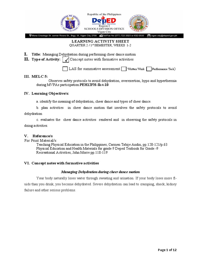 Learning Activity Sheet: Concept Notes With Formative Activities LAS ...