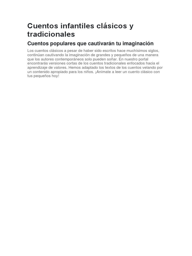 Cuentos Infantiles Clásicos Y Tradicionales Pdf