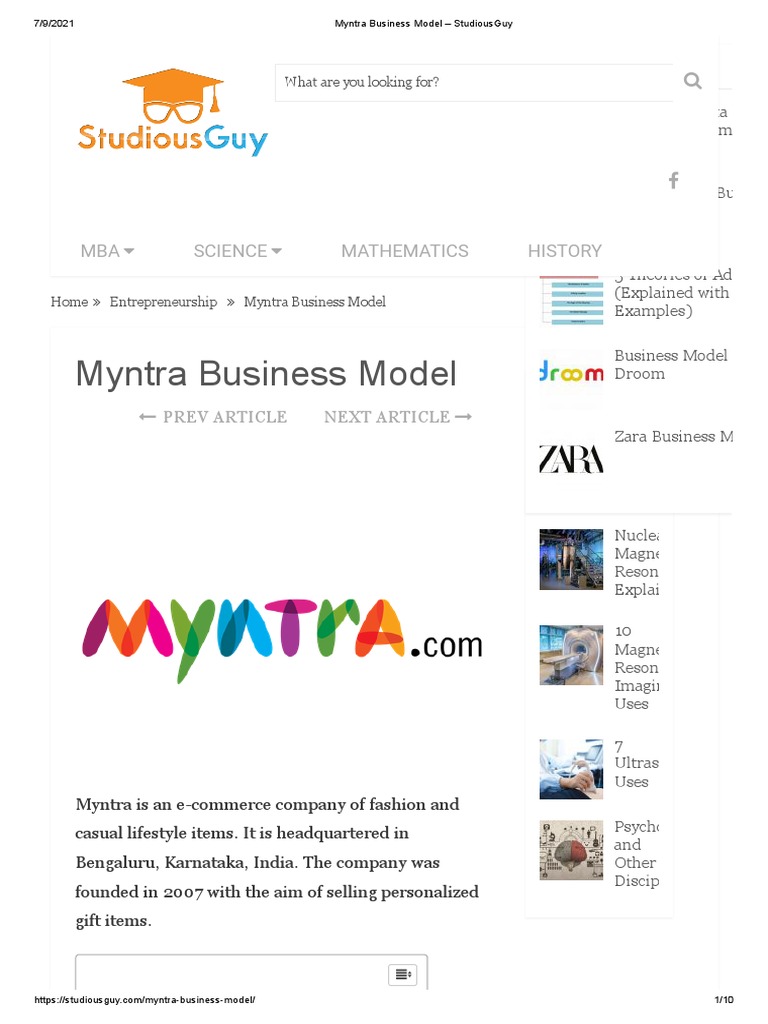 Myntra Business Model - 2019 | PDF | Business Model | Brand