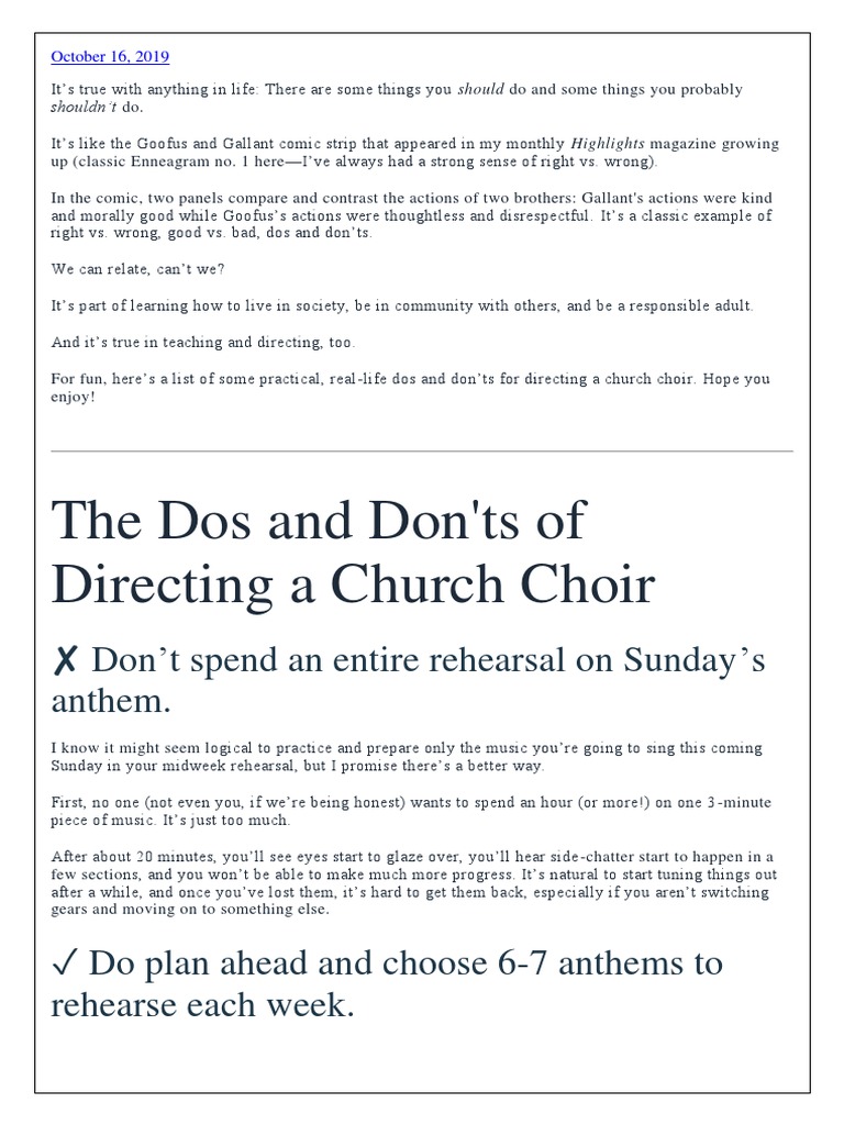 The Dos and Don'Ts of Directing A Church Choir | PDF | Singing | Choir