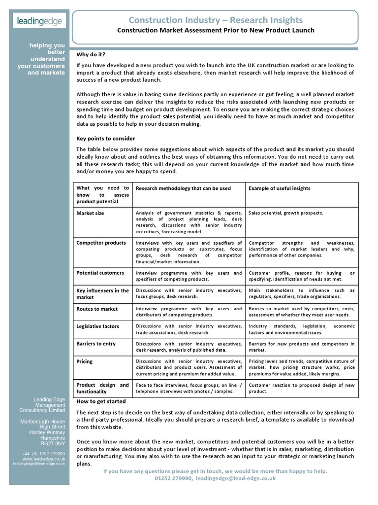 Construction Market Research Guide | PDF | Pricing | Market (Economics)