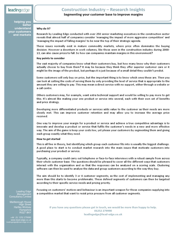 Customer Analysis in The Construction Sector 1 | PDF | Prices | Market ...