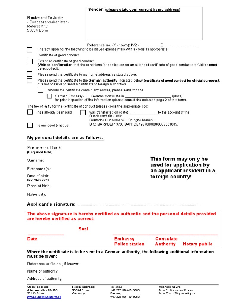Application Form Certificate of Good Conduct Engl Data | PDF | Cheque ...