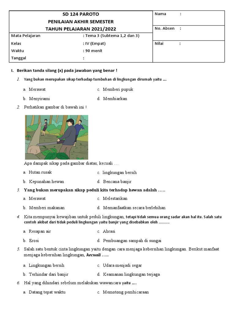 SOAL PAS TEMA 3 Kelas 4 | PDF